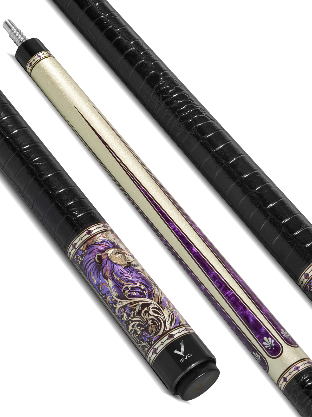 EVO BEAST POOL CUE - AMETHYST LION - LEATHER WRAP – Prime Cues